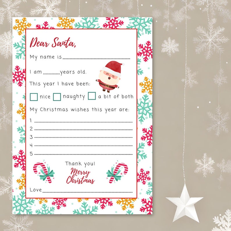 Easy Christmas Wish List, Printable Letter to Santa, Customisable ...