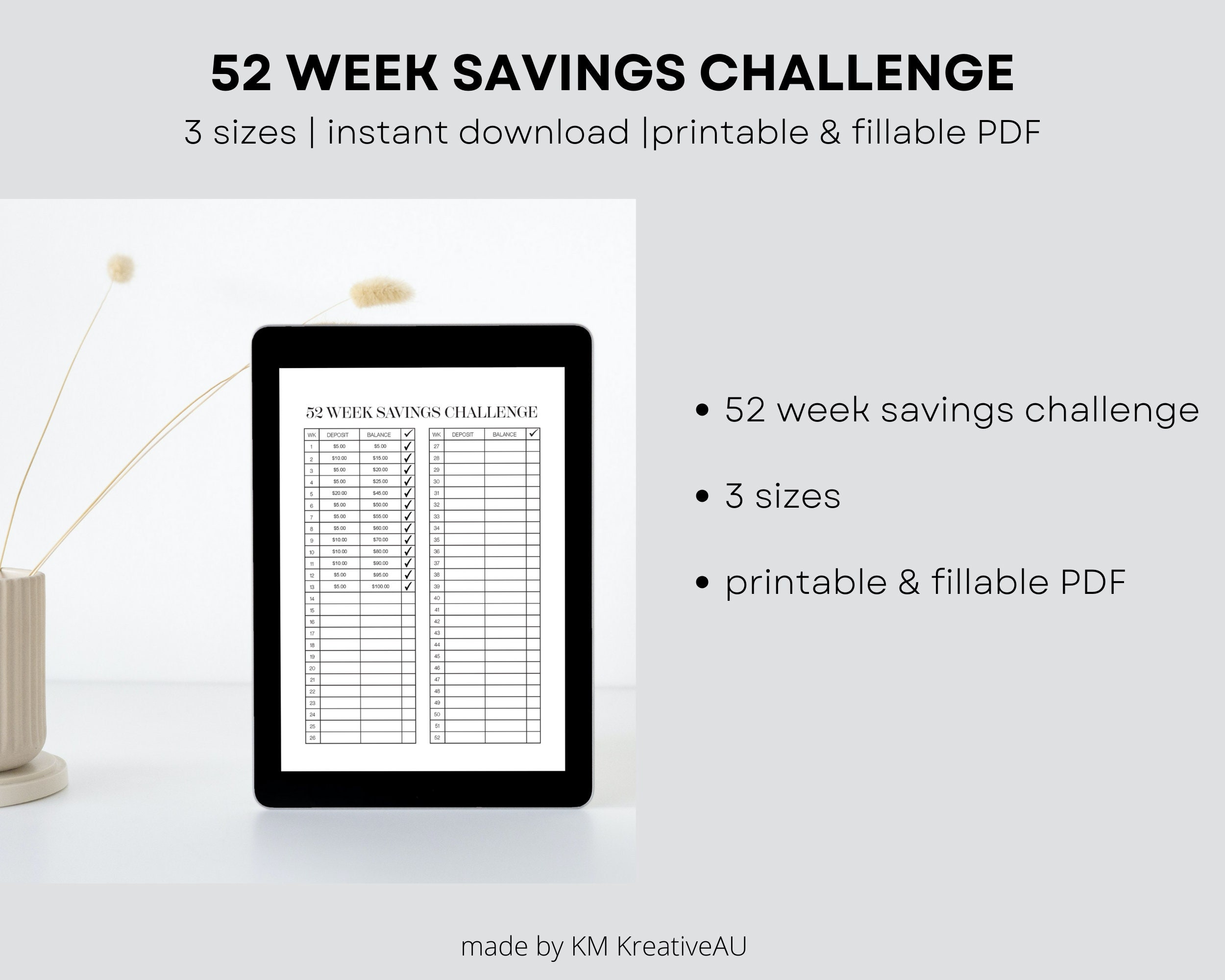 Printable Financial Organiser, 52-week Money Challenge Planner, Savings ...