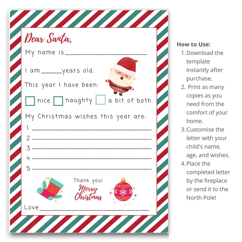 Easy Christmas Wish List, Printable Letter to Santa, Customisable ...