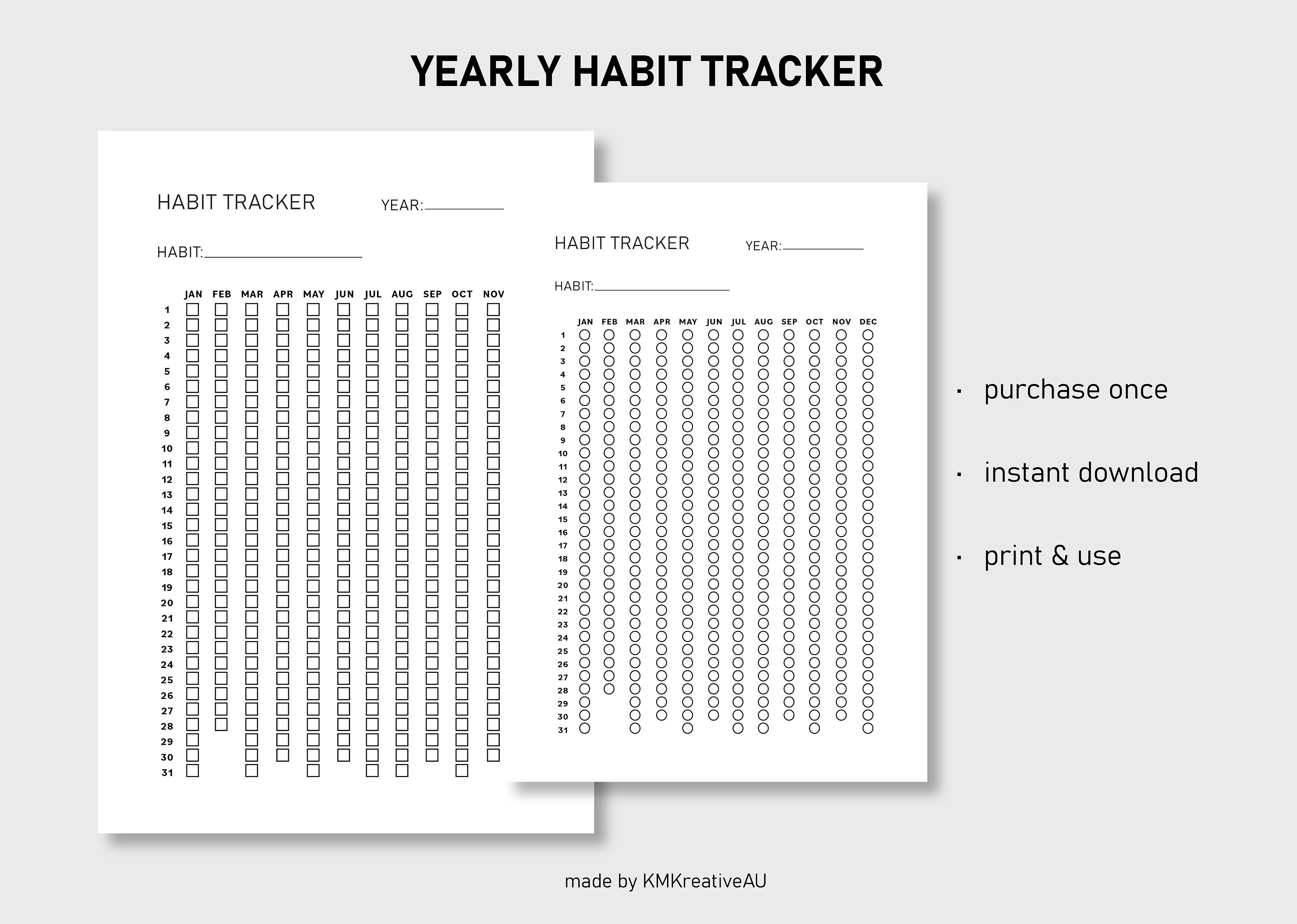 Yearly Habit Tracker Printable - Track Habits, Goals, and Progress - Etsy