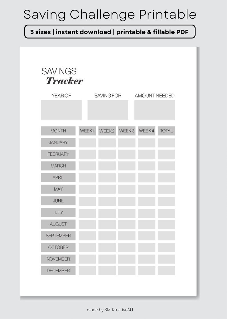 Saving Challenge Printable - Etsy