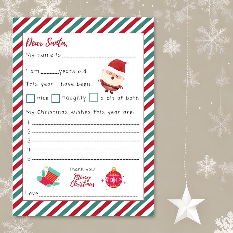 Easy Christmas Wish List, Printable Letter to Santa, Customisable ...