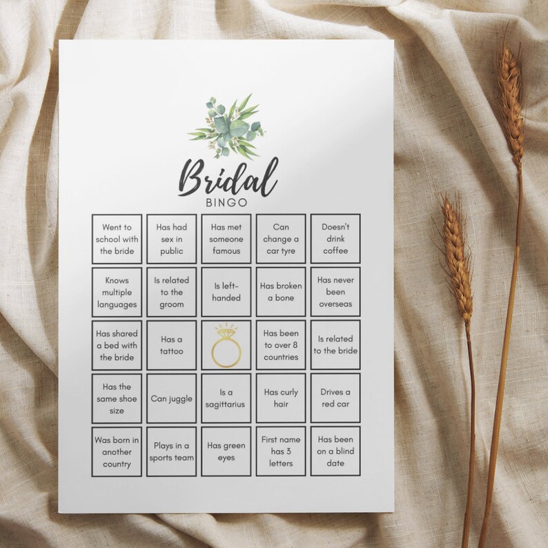 Bridal Bingo Game Printable | Bridal Shower & Bachelorette Party Game ...