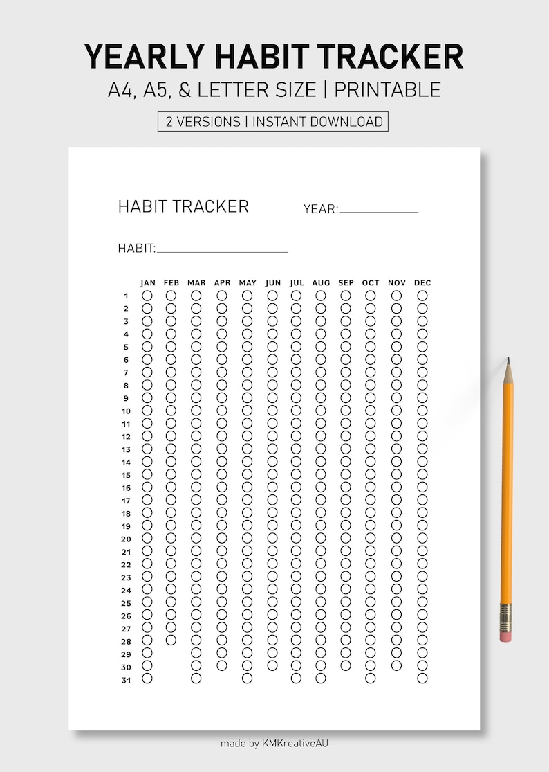 Yearly Habit Tracker Printable - Track Habits, Goals, and Progress - Etsy