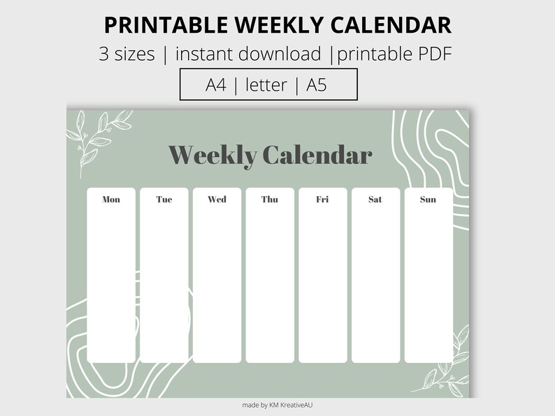 Printable Weekly Calendar Organiser - Etsy