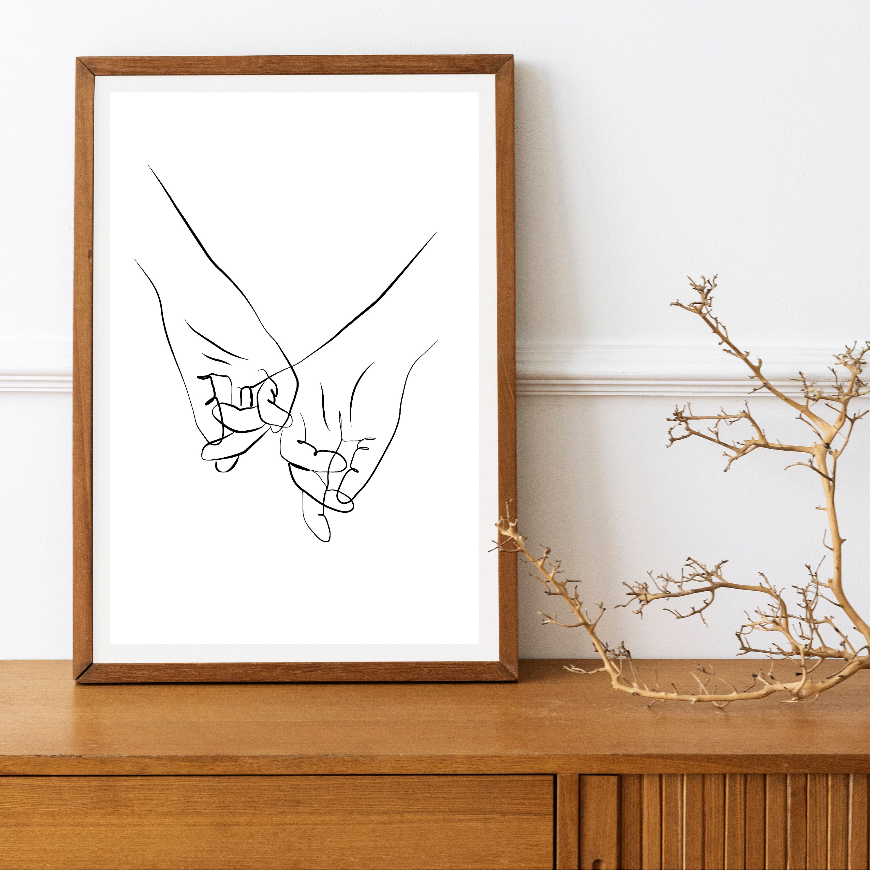 Hand Line Drawing Print,holding Hands Line Drawing Poster,minimalist ...