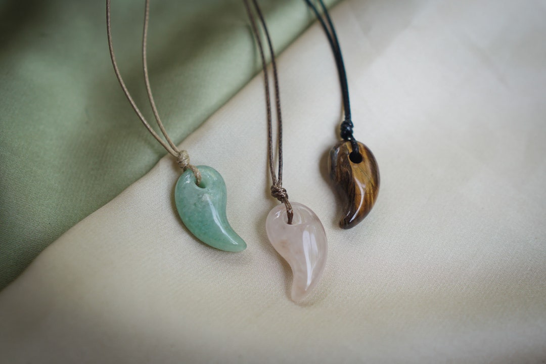 Magatama Necklace // Rose Quartz, Tigers Eye, Green Aventurine Healing ...