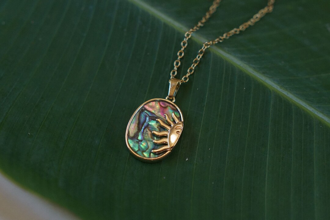 Abalone Shell Sun Necklace // 18k Gold Plated Necklace / Boho Hippie ...