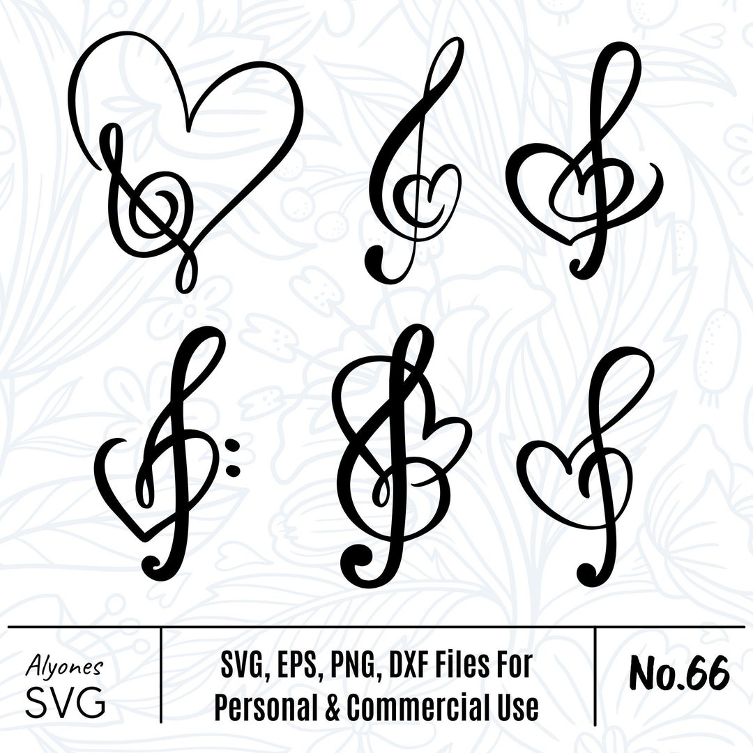 Music Note Heart Instant Download Bundle SVG, PNG, EPS, Dxf, Jpg ...