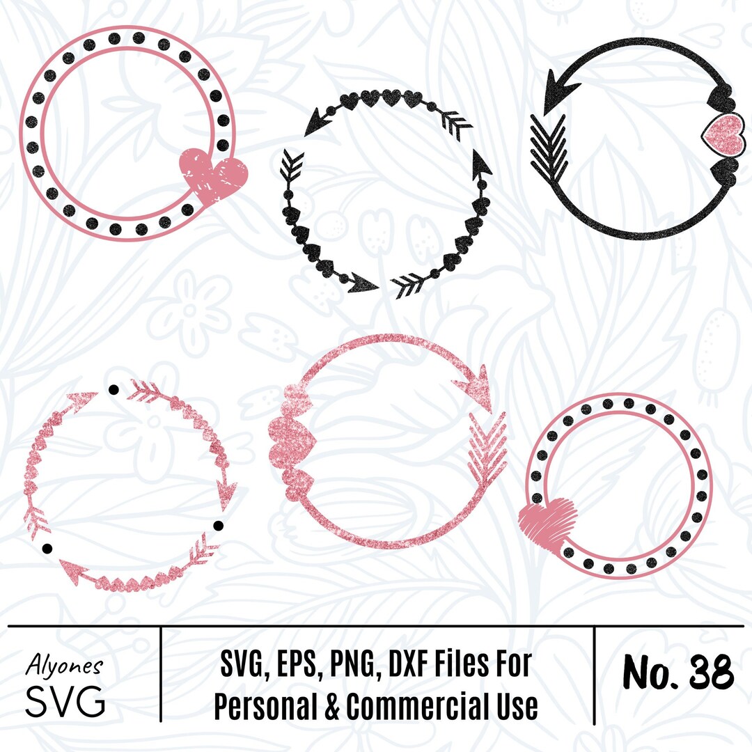Valentine SVG, Heart Arrow Monogram Frame Svg Bundle SVG Eps Png Dxf, Cricut Silhouette Digital ...