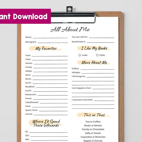 Coworker Questions Printable All About Me Survey Employee - Etsy