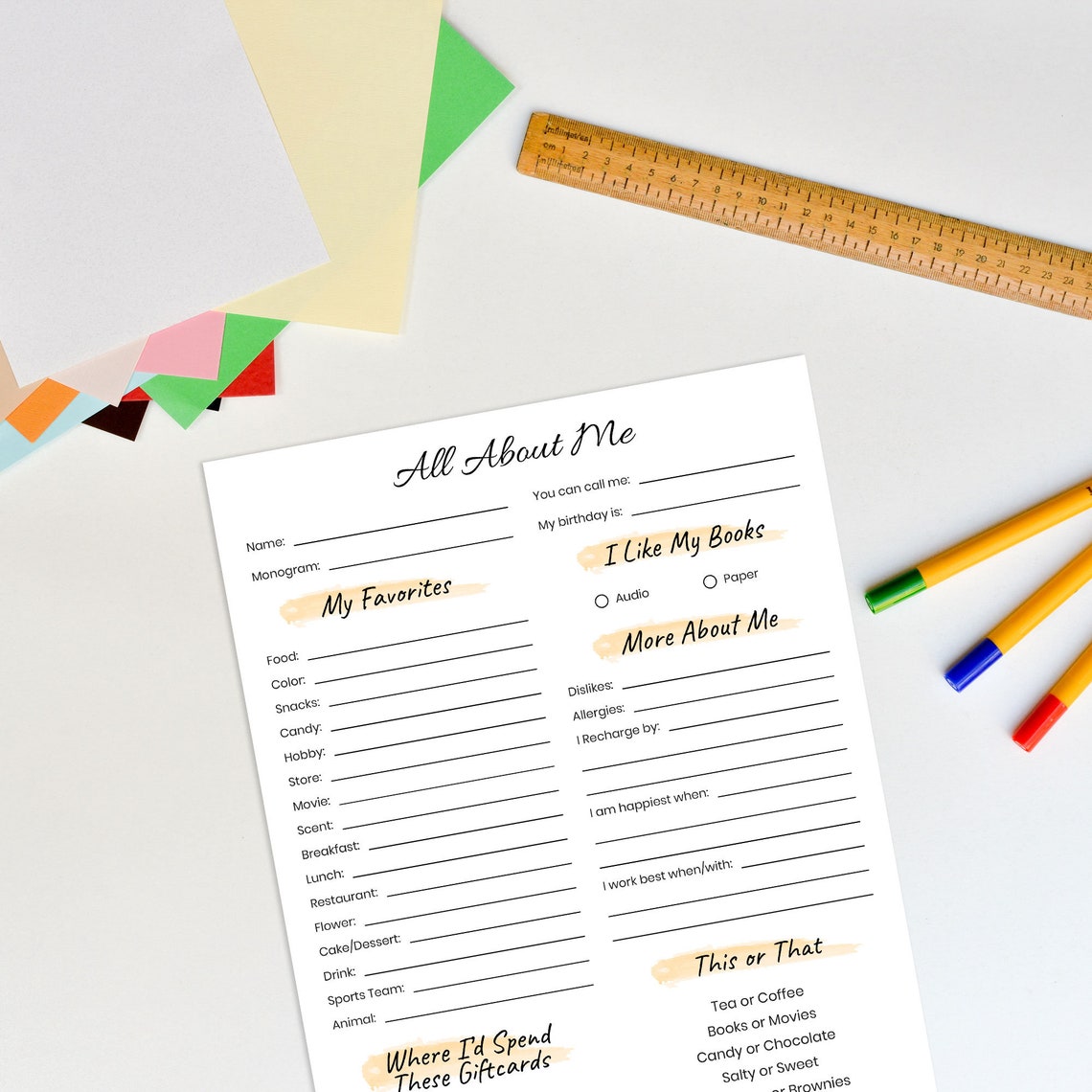 Printable All About Me Co-worker Questions Employee - Etsy