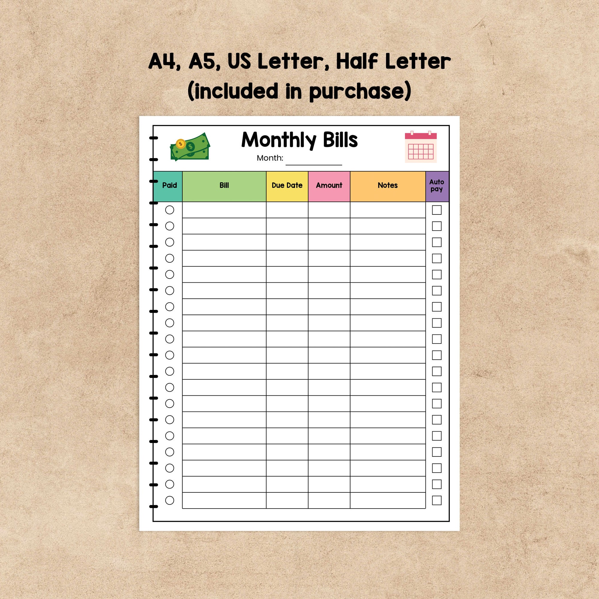 Editable Monthly Bill Tracker Bill Planner Monthly Bill - Etsy