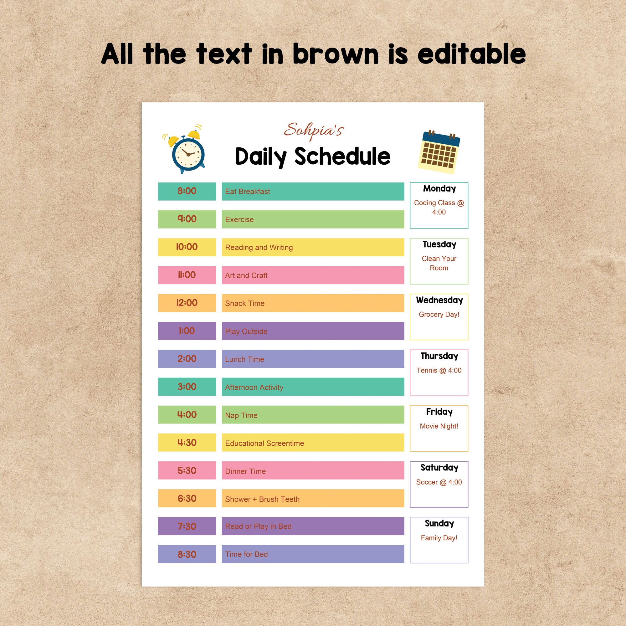 Daily Schedule Chore Chart for Kids Editable Daily Schedule - Etsy UK