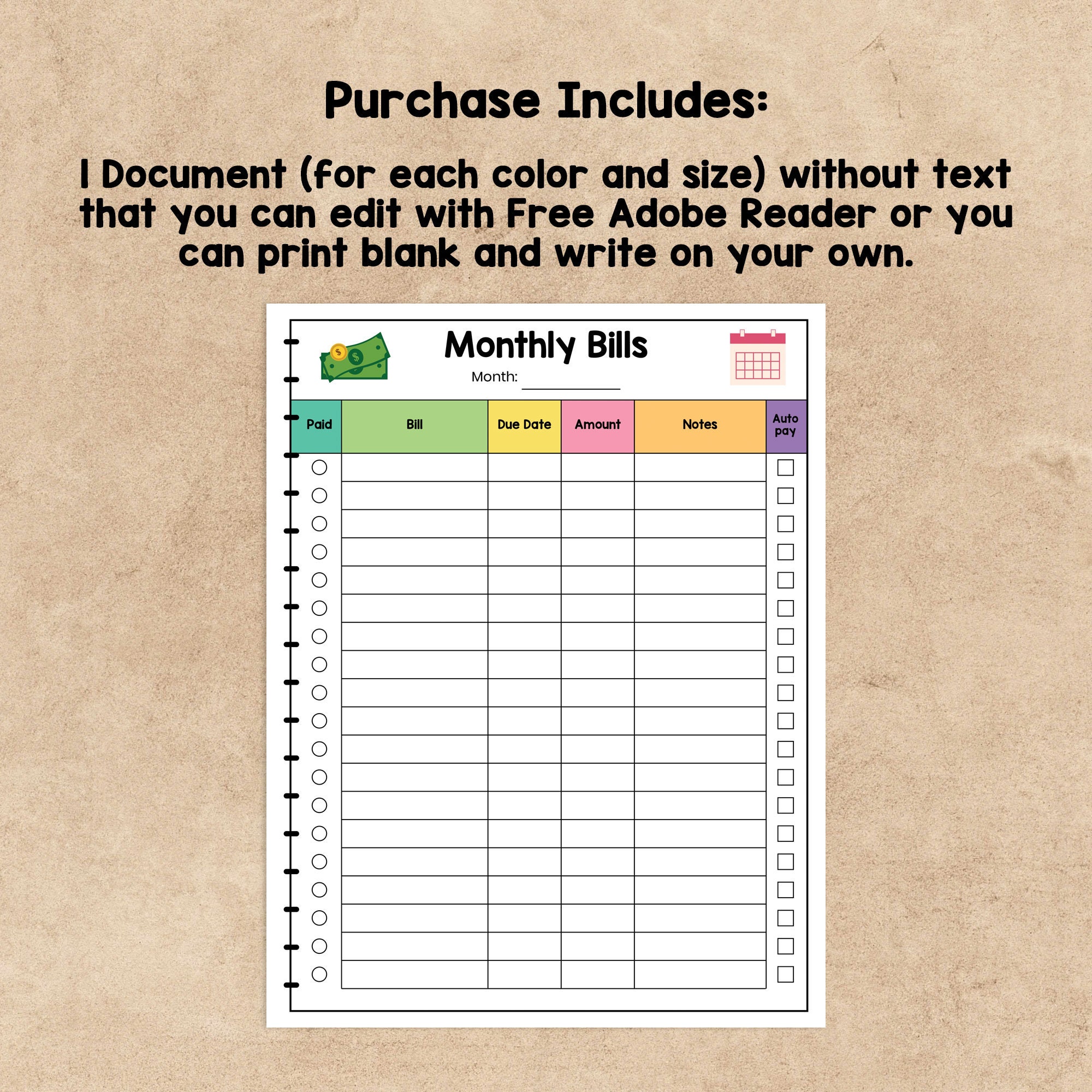 Editable Monthly Bill Tracker Bill Planner Monthly Bill - Etsy