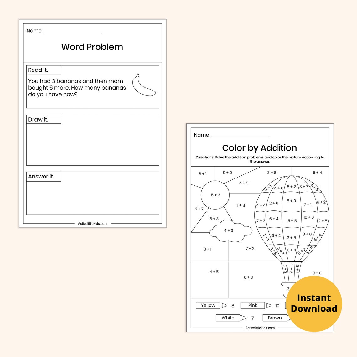 Kindergarten Math Worksheets. Addition Worksheets. Distance - Etsy
