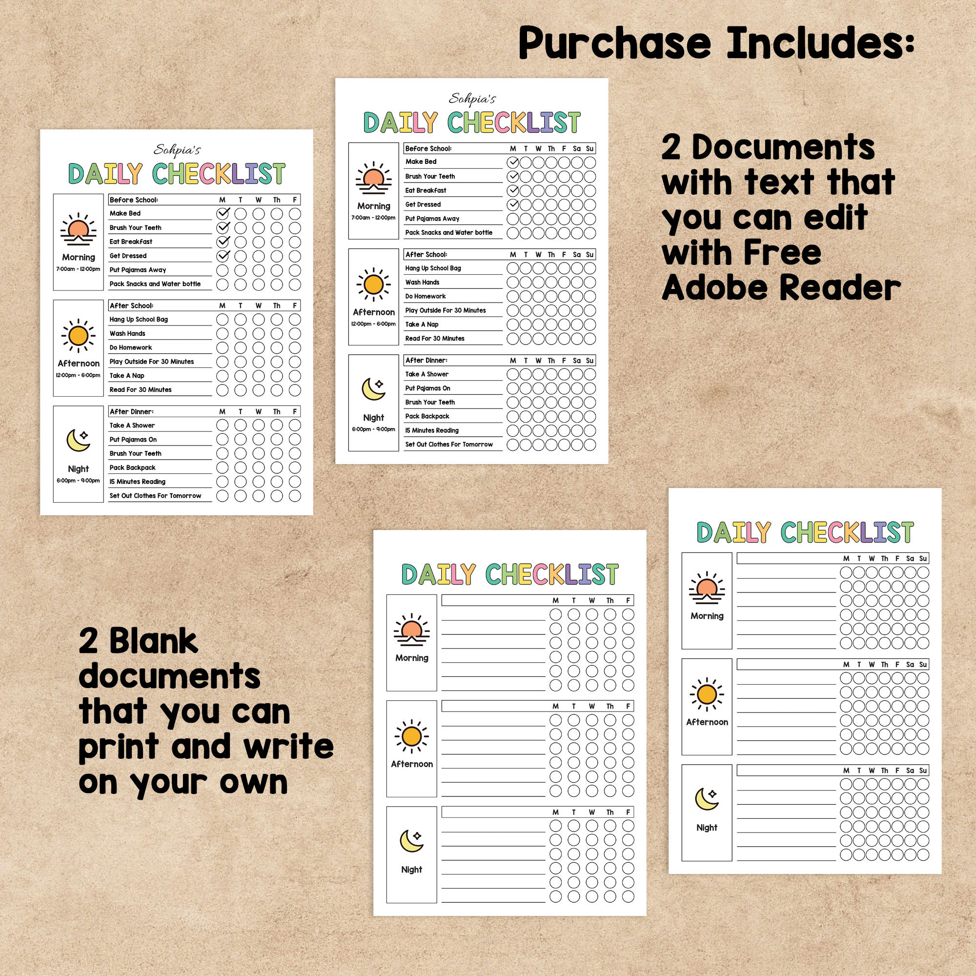 Kids Daily School Checklist Schedule Printable Daily Routine - Etsy