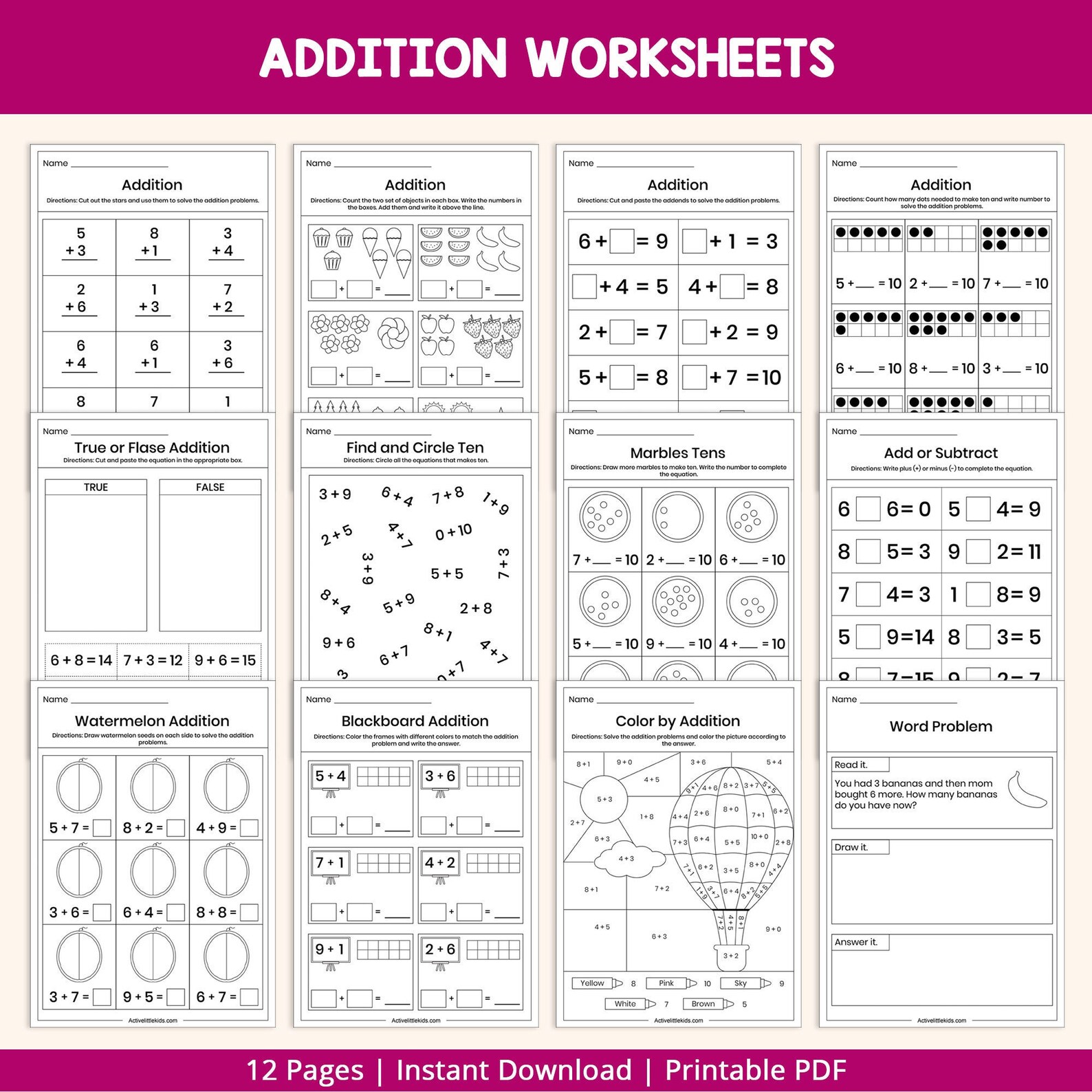 Kindergarten Math Worksheets. Addition Worksheets. Distance - Etsy