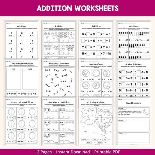 Kindergarten Math Worksheets. Addition Worksheets. Distance - Etsy