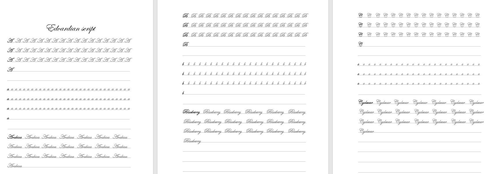 Basics of Calligraphy Practice Sheet - Edwardian Script Font - PDF ...