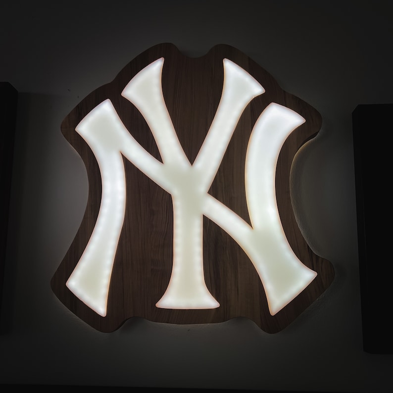 New York Yankees Wood LED Backlit Sign, MLB Baseball Decor, Sports Neon ...