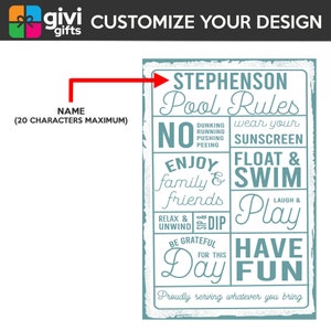 Blue Pool Rules Sign, Outdoor Sign, Personalised Sign, Home Gifts ...