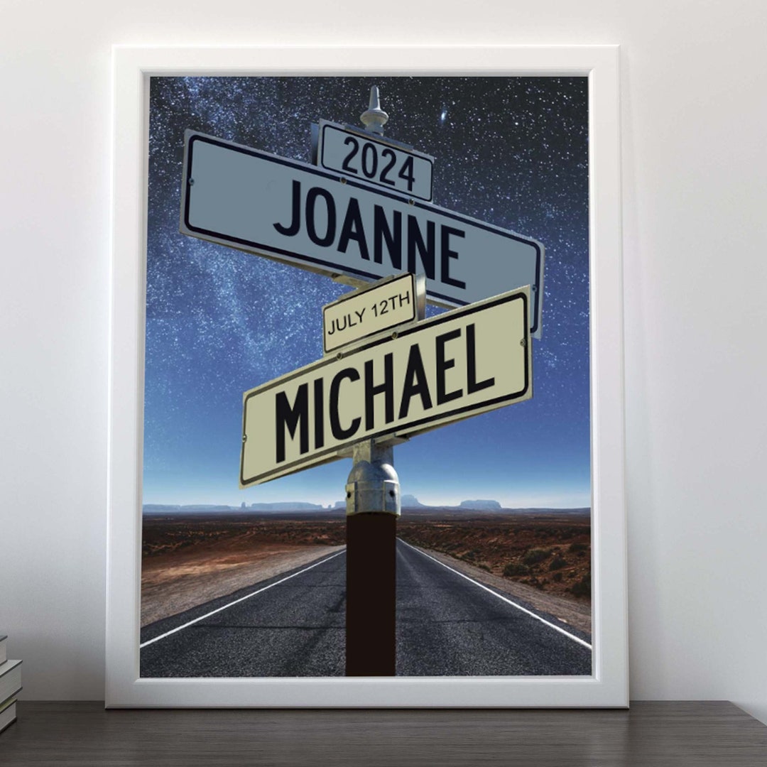 Intersection Street Signs With Custom Names and Year Highway Background ...