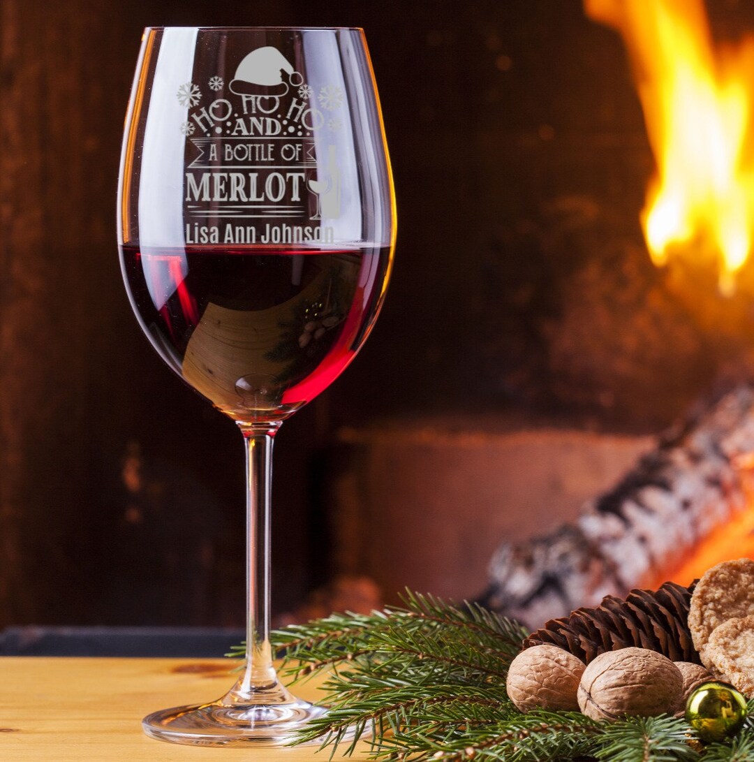 HOHOHO and a Bottle of Merlot Christmas Wine Glass, Christmas Gifts ...