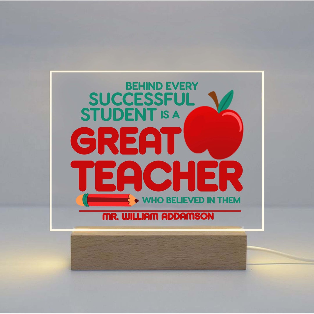 Great Teacher Personalised Acrylic Sign and LED Stand Gifts for Teacher ...