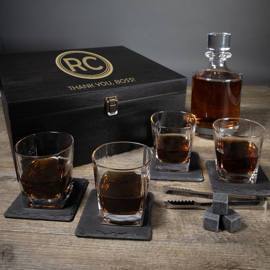 Circle Decanter rotondo personalizzato e 4 set di bicchieri da whisky ...