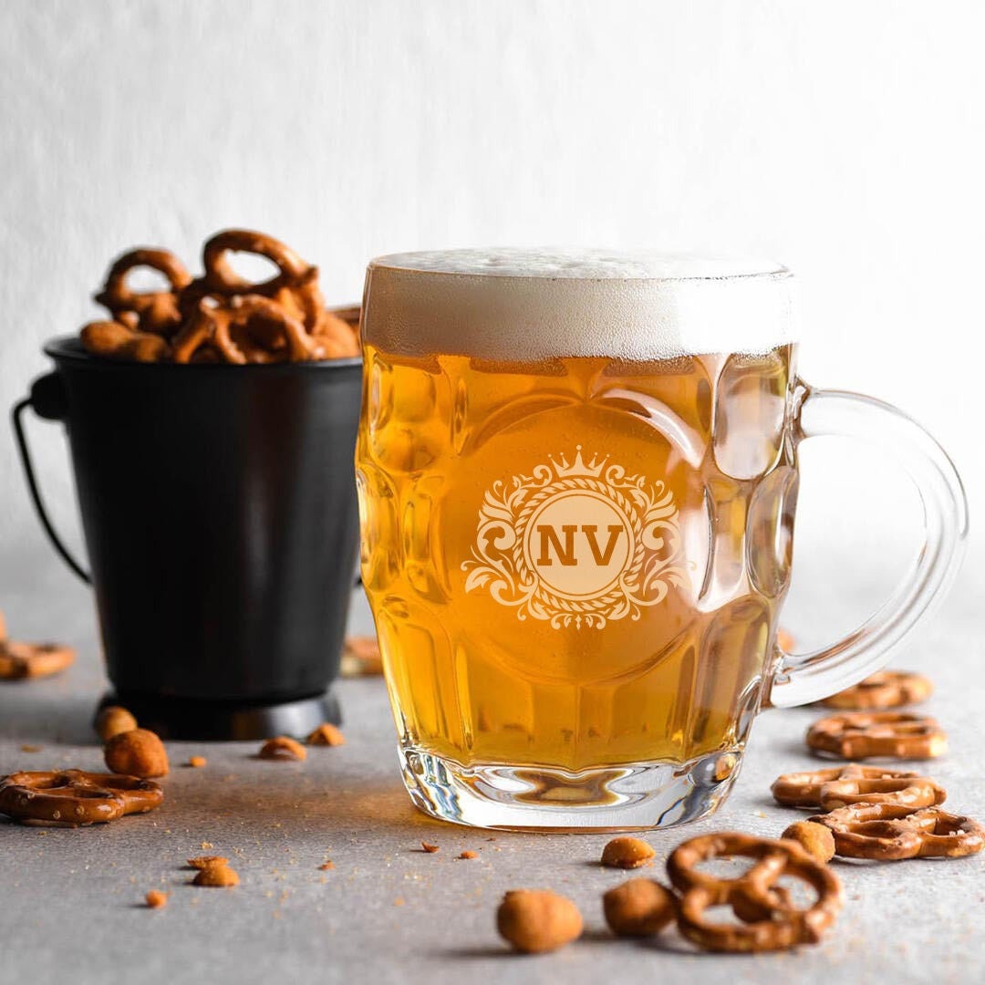 Personalised Engraved Crown Monogram Beer Pint Mug Glass - Etsy