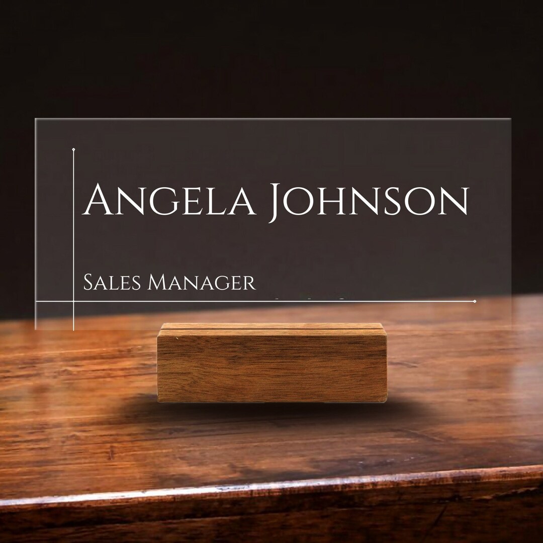 Personalised Acrylic Name and Position Desk Sign With Wooden Base Desk ...