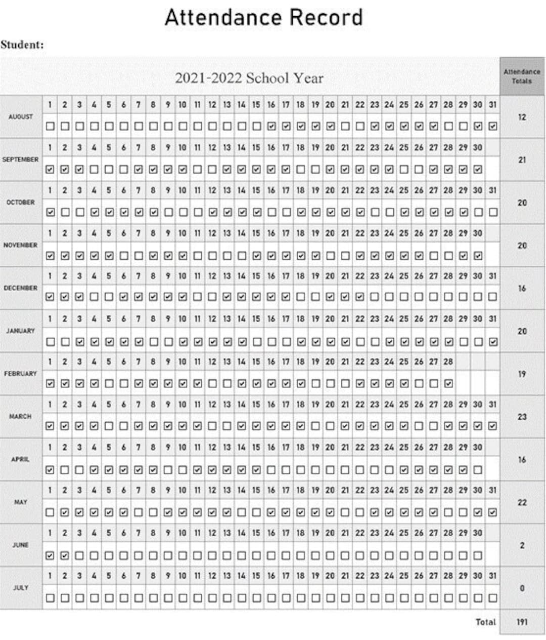 Checkbox Auto-calculate Attendance Record Tracker Minimal - Etsy