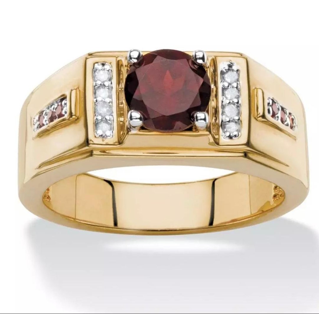 Natural Ruby Gemstone Silver Gold Platted Man Ring in 925 Sterling ...