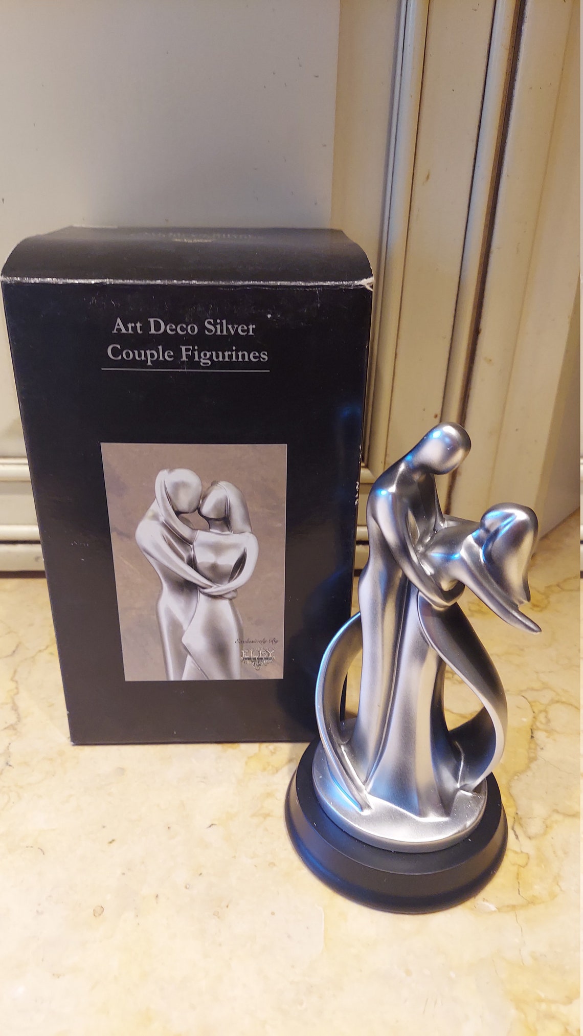Vintage Woman Couple Les Cadeaux Elby Gifts PRC Silver Art Deco Statue ...