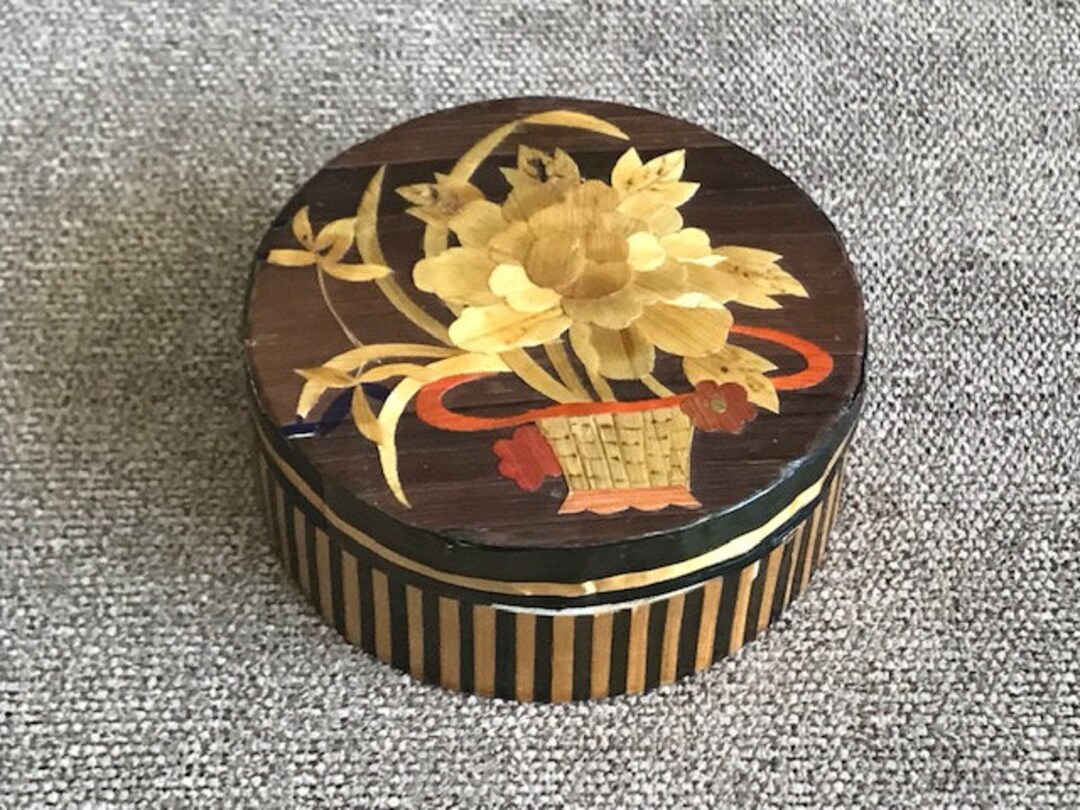 Old Decoupage Cardboard Trinket Box - Hand Made and Lined - Etsy