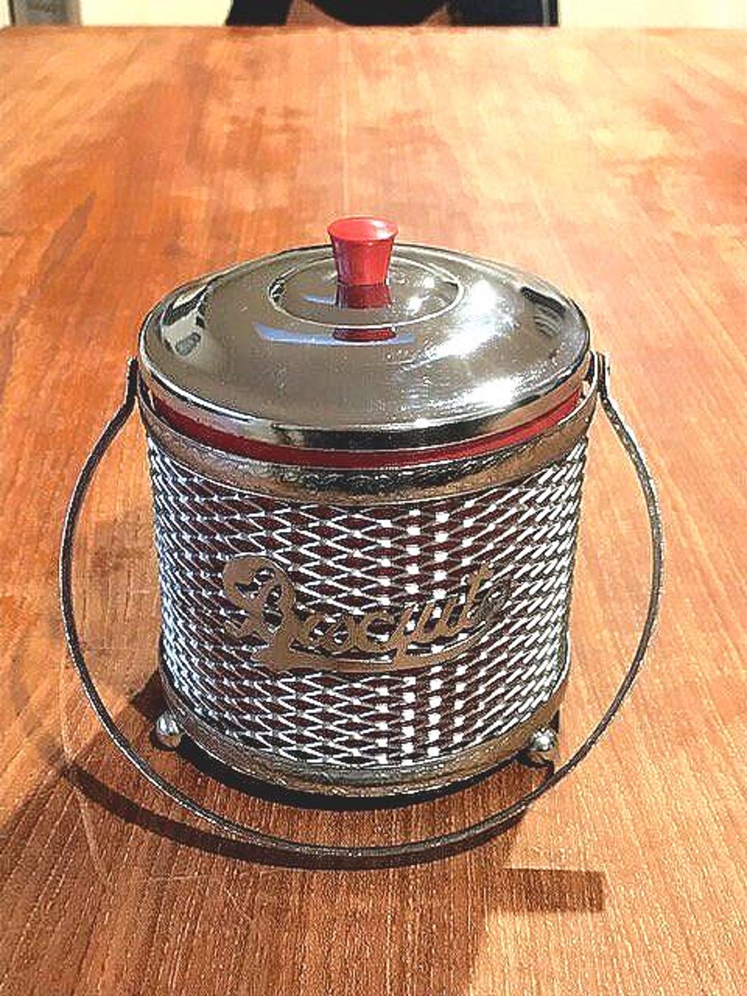 Cookie/biscuit Barrel - Metal and Red Plastic - Etsy