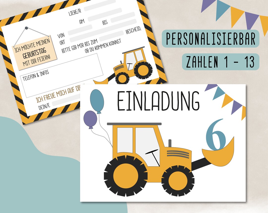 Invitation Children's Birthday Tractor Personalized With Age Invitation ...