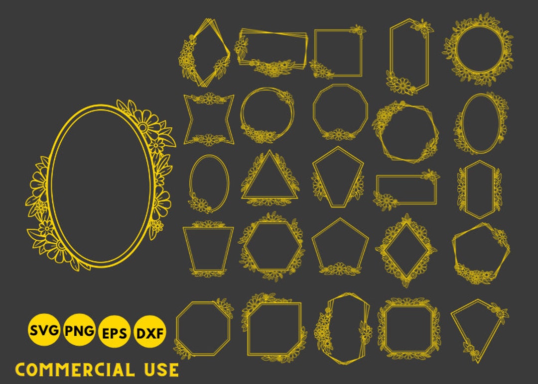 Gold Frame Svg Bundle, Floral Frame Svg, Wreath Frame Svg, Digital ...
