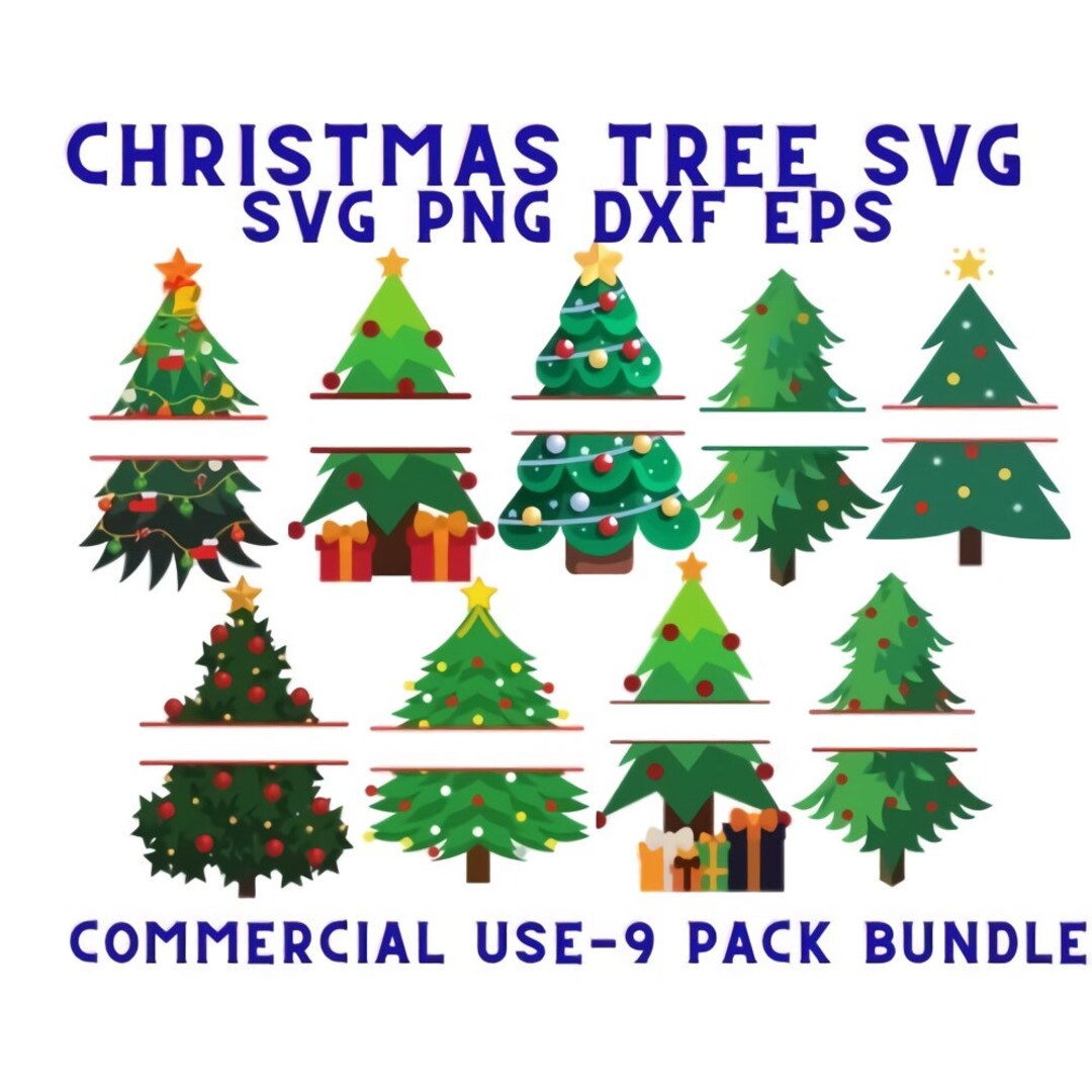 Christmas Tree Monogram Svg Bundle, Split Pine Tree Svg, Ornament Svg ...