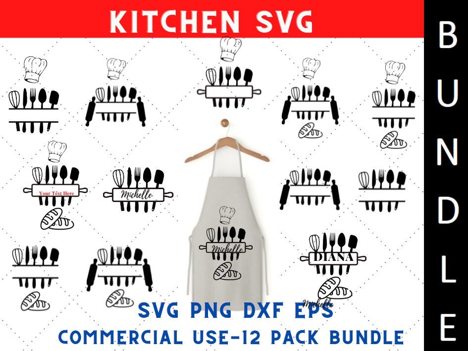 Kitchen Split Frame Svg, Split Monogram Svg, Kitchen Sign Svg, Cooking ...