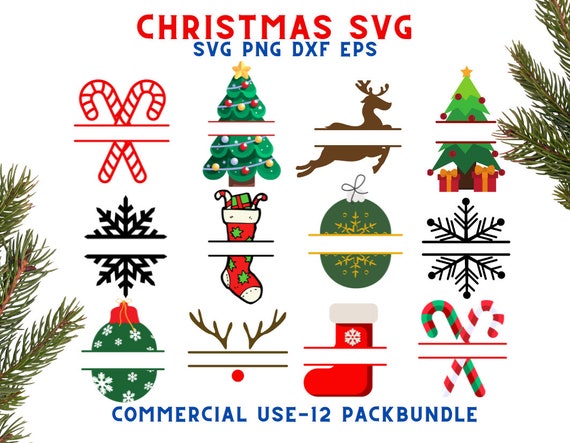 Christmas Monogram Svg Bundle Split Svg Christmas Name Frame | Etsy