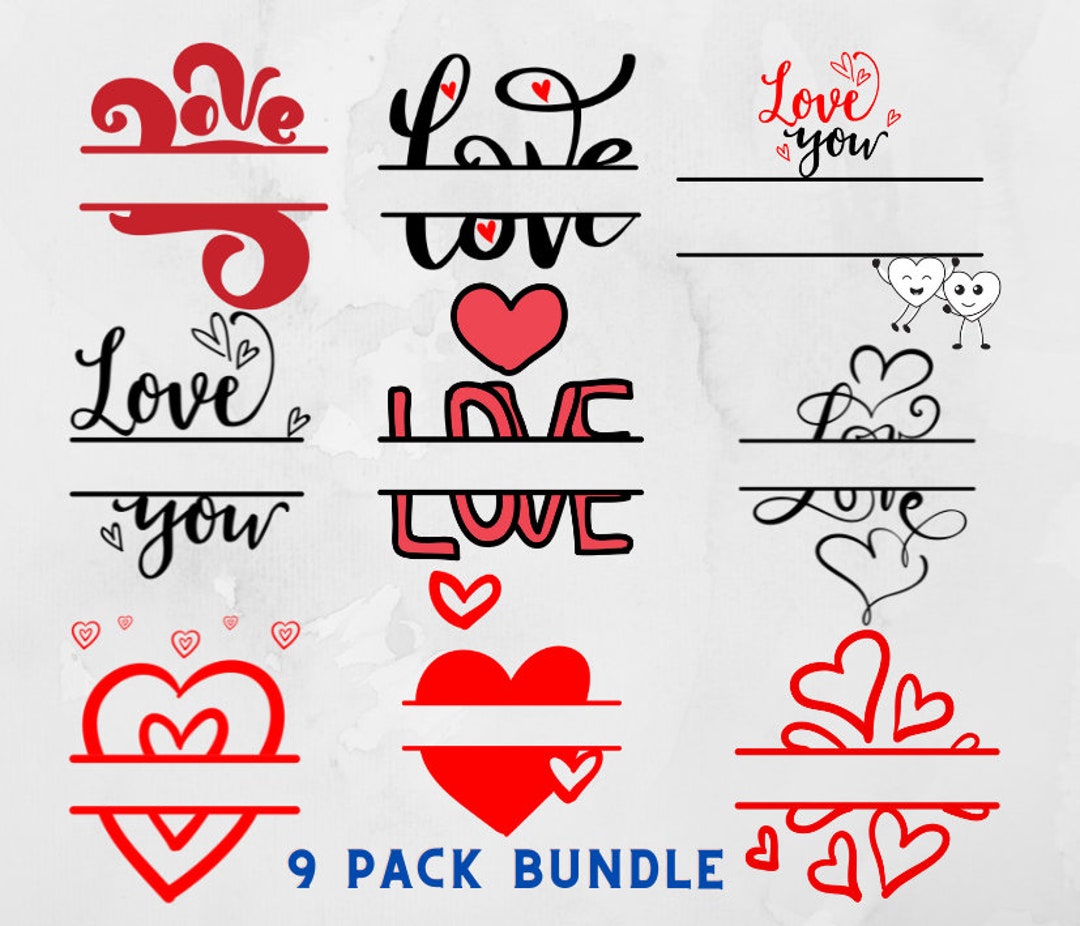 Heart Split Monogram Name Bundle Svg, Heart Monogram Svg, Valentine ...