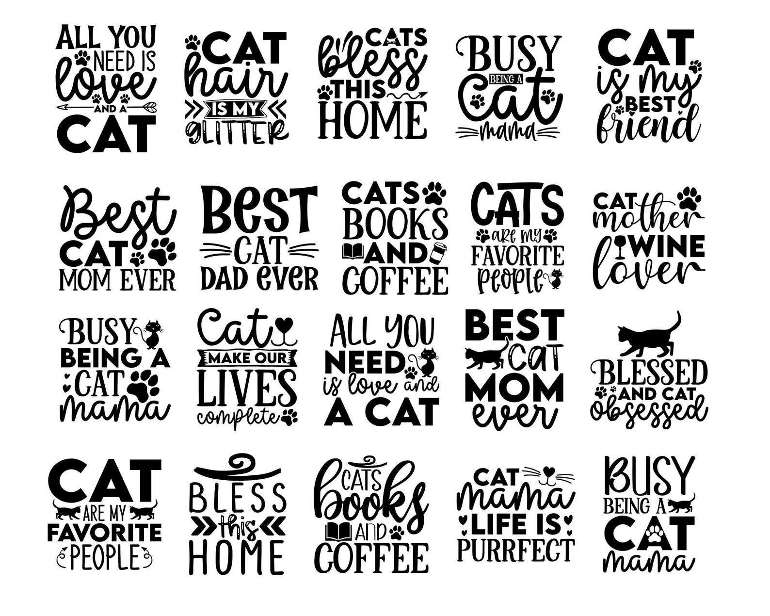 Cat Quotes Svg Bundle, Funny Cat Deign, Cat Svg, Mom Life Svg, Cat ...