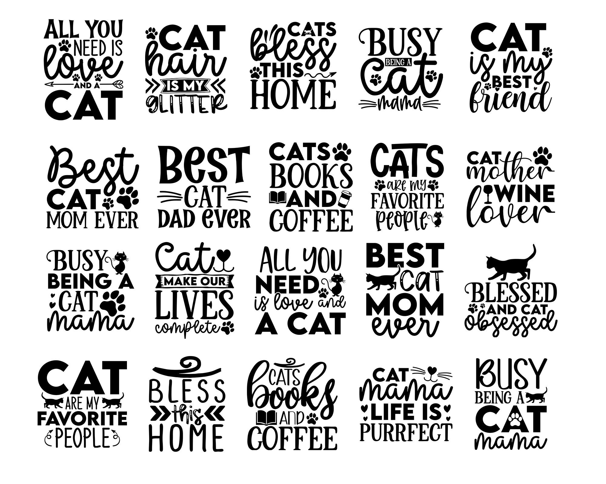 Cat Quotes Svg Bundle, Funny Cat Deign, Cat Svg, Mom Life Svg, Cat ...