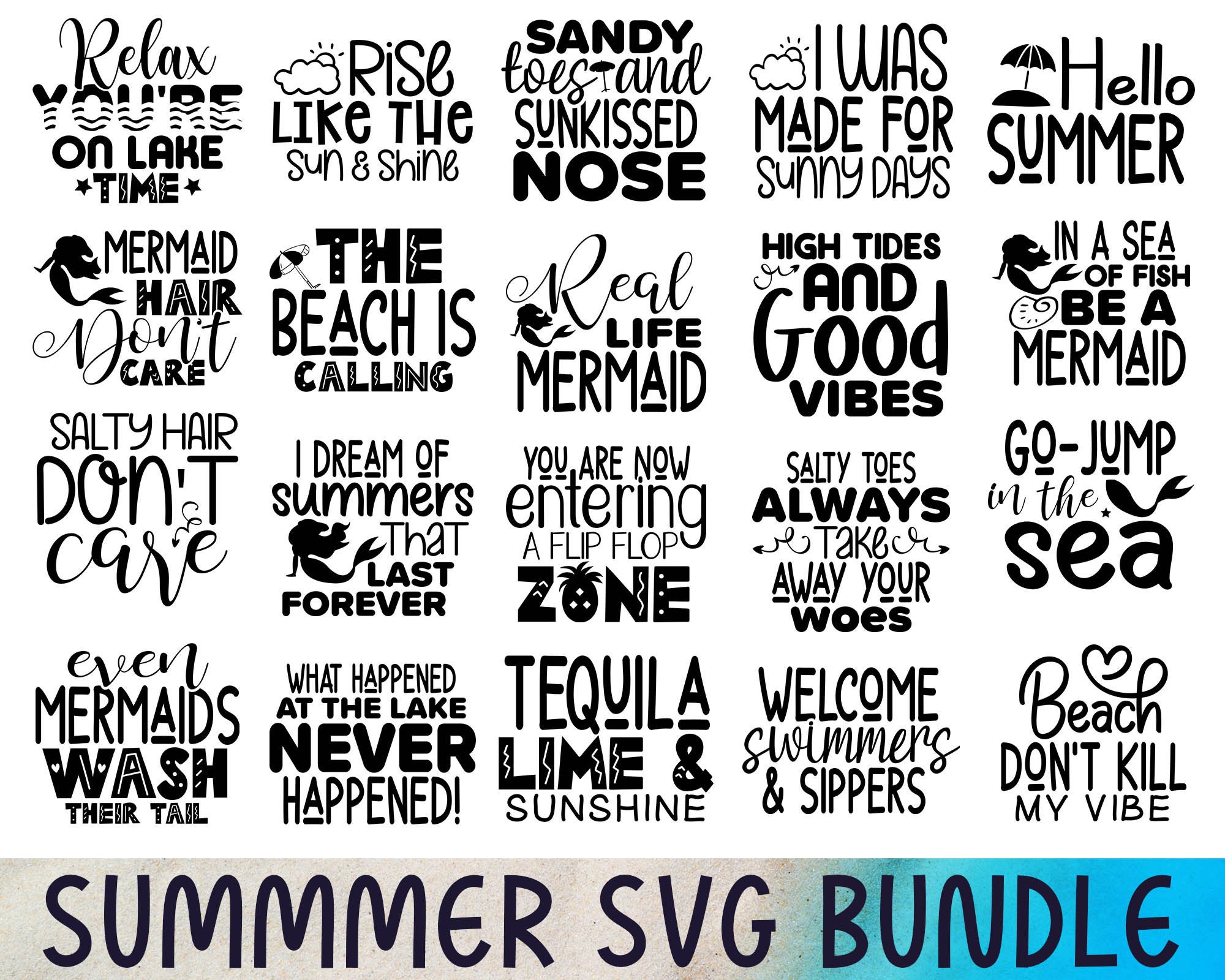 20 Summer Quotes Svg Bundle, Beach Svg Bundle, Summer Bundle, Beach SVG ...