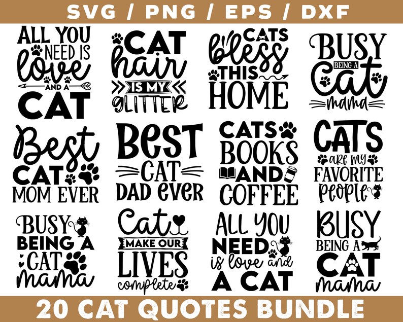 Cat Quotes Svg Bundle, Funny Cat Deign, Cat Svg, Mom Life Svg, Cat ...