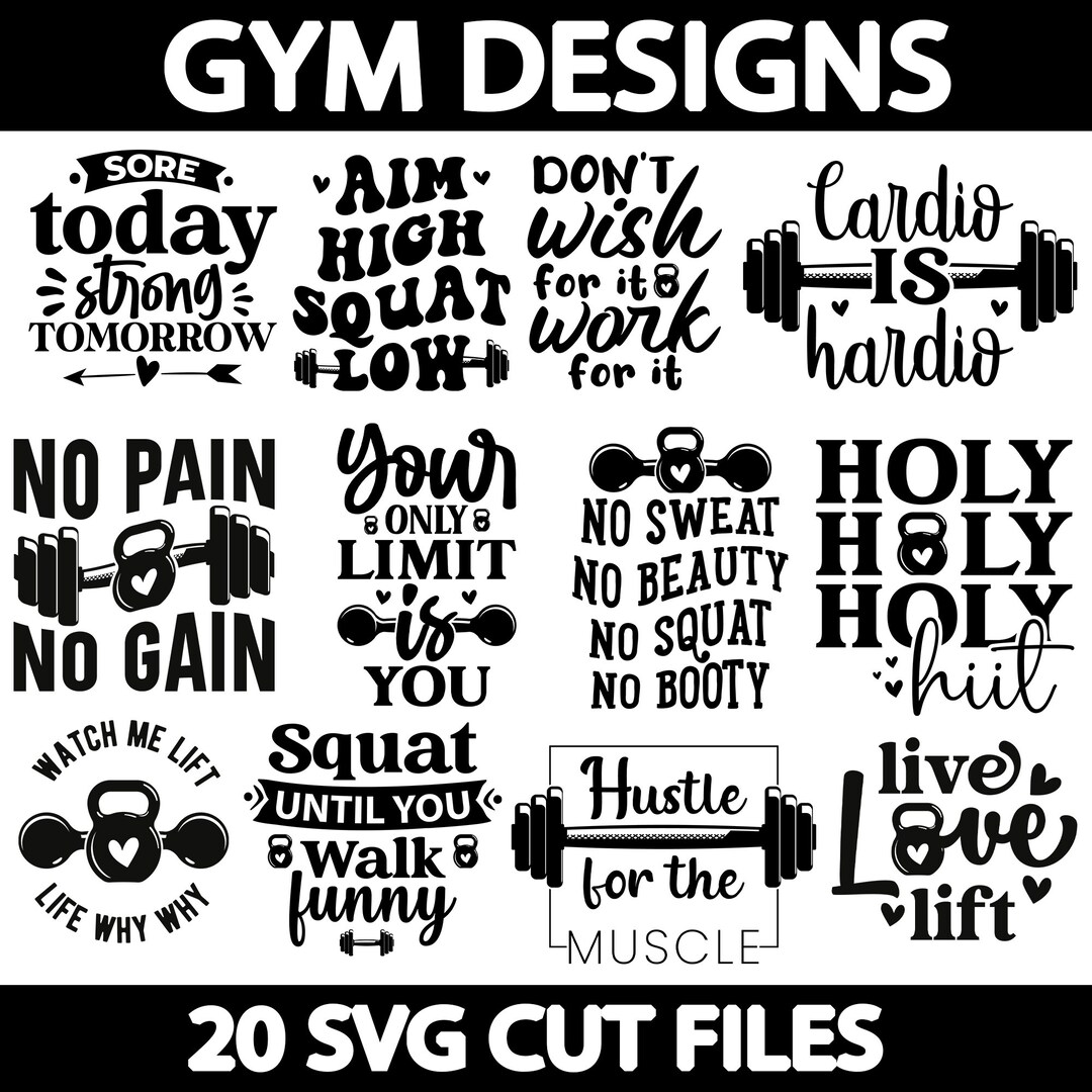 Gym Svg Bundle, Workout Svg Bundle, Gym Quotes Svg, Workout Quotes Svg ...