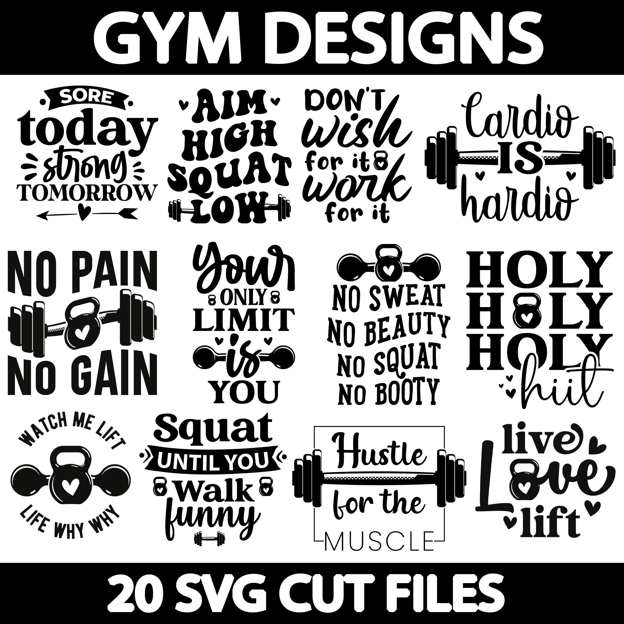 Gym Svg Bundle, Workout Svg Bundle, Gym Quotes Svg, Workout Quotes Svg ...