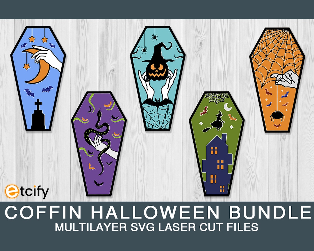 Coffin Bundle Multilayer SVG Laser Cut Files, Halloween Scary Coffin ...